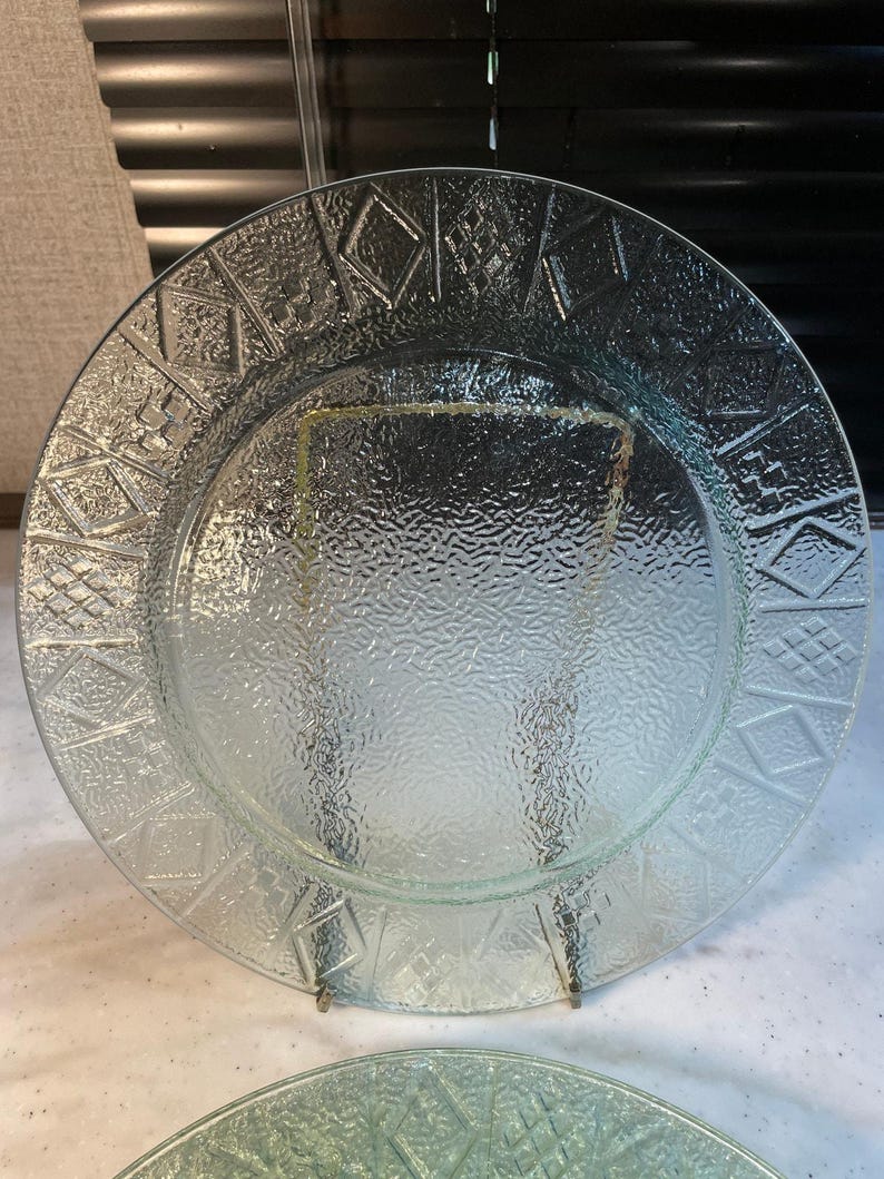 Vintage 4 Country Home Green Glass Dinner Plates Diamond Geometric ...