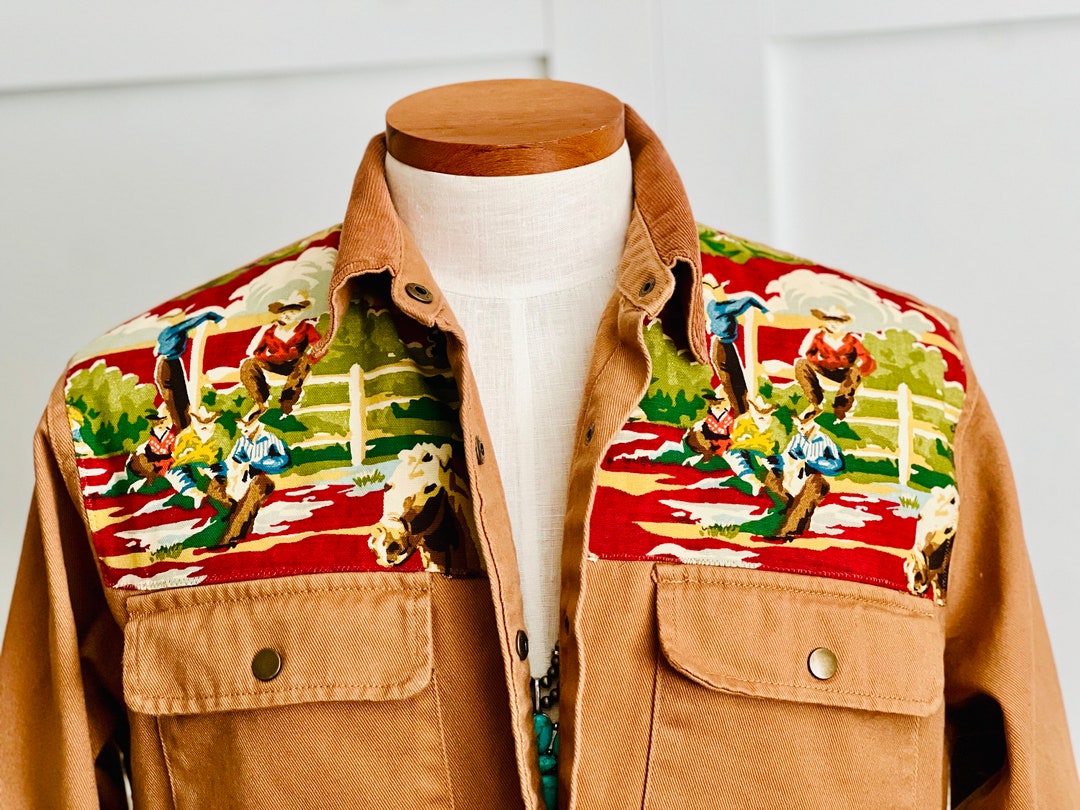 Vintage Style Cowboy Barkcloth Chore Jacket - Etsy