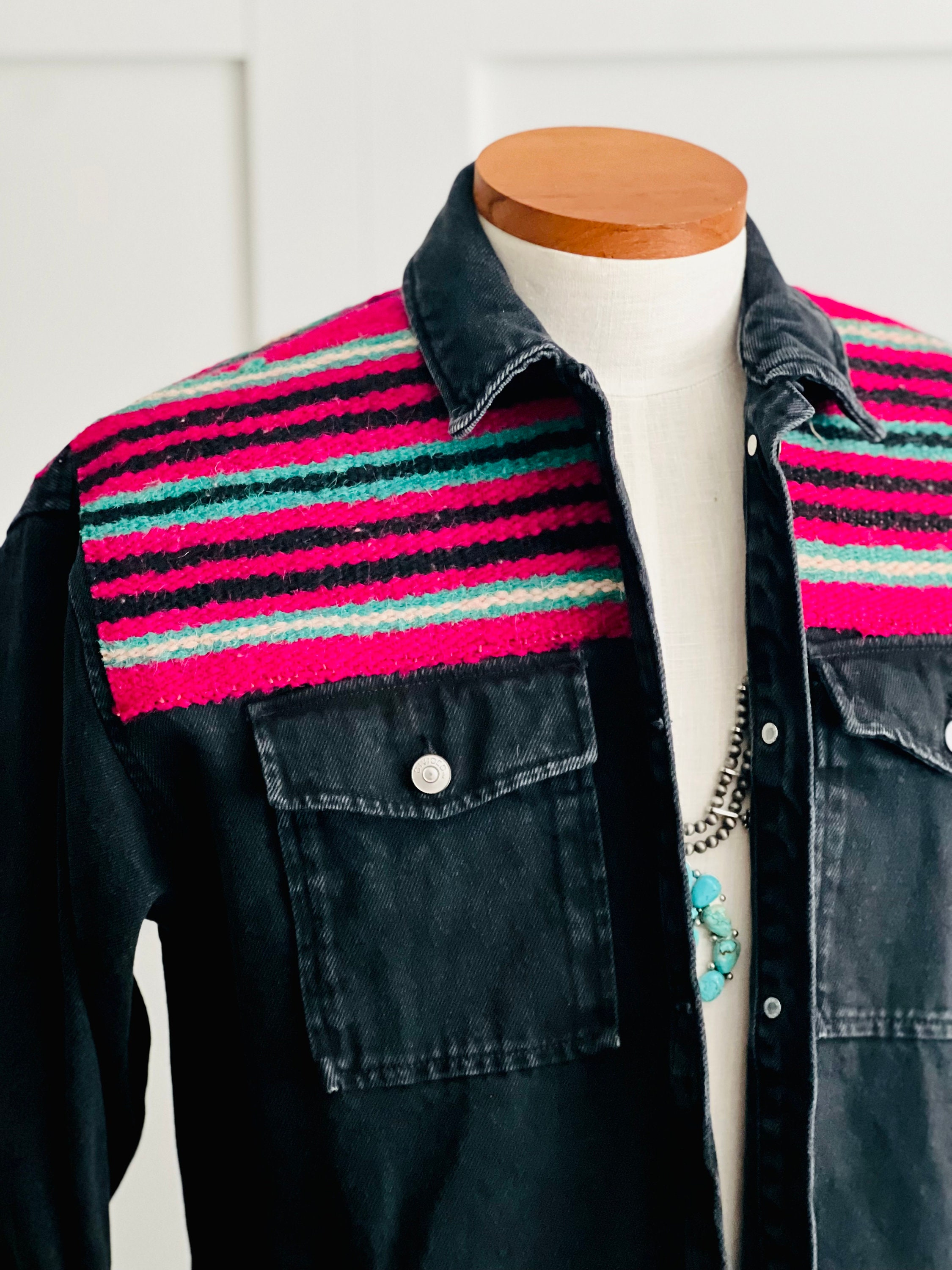 Black Denim Southwestern Pink Serape Wool Jacket - Etsy