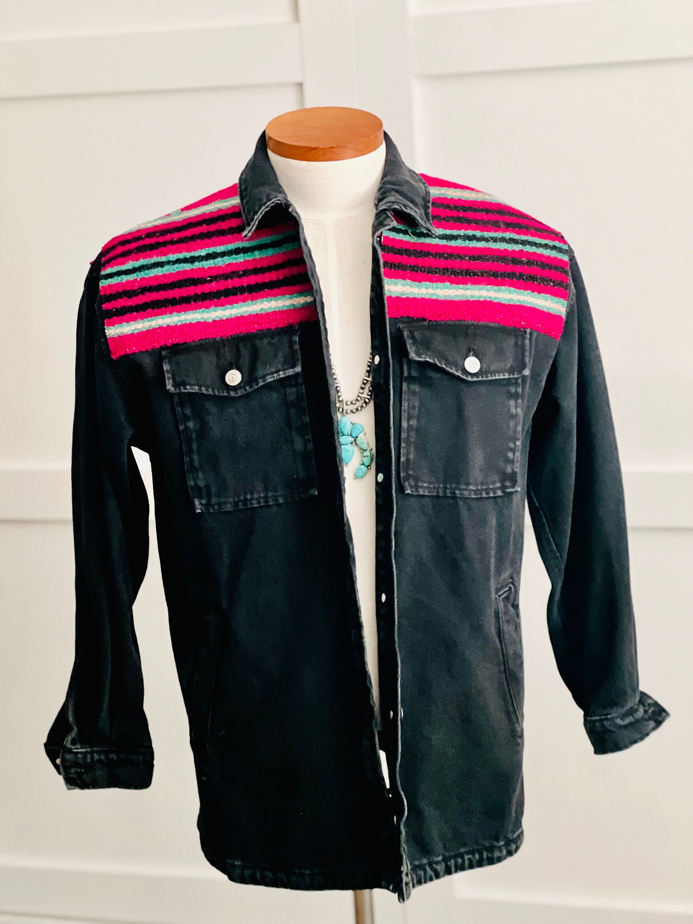 Black Denim Southwestern Pink Serape Wool Jacket - Etsy