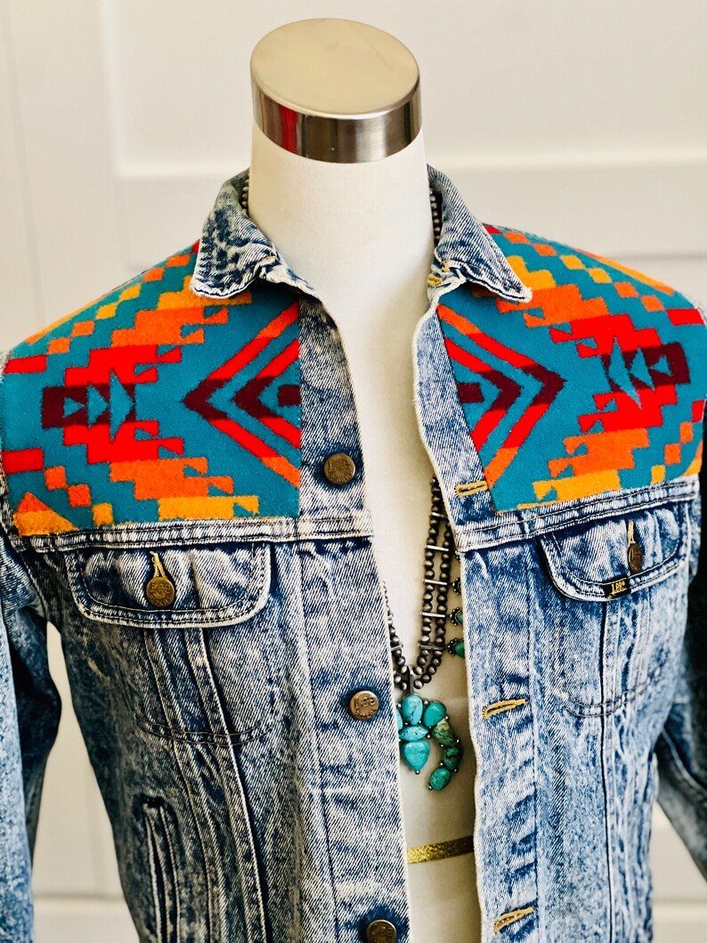 Vintage Acid Wash Lee Southwestern Wool Jean Jacket - Etsy