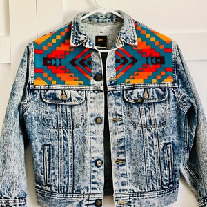 Vintage Acid Wash Lee Southwestern Wool Jean Jacket - Etsy