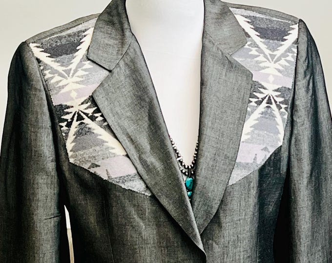 Grey Southwestern Aztec Cowboy Style Blazer - Etsy