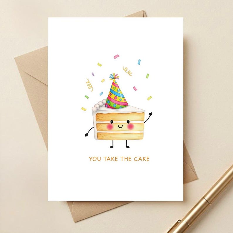 You Take the Cake Birthday Greeting Card 5x7 | INSTANT DOWNLOAD | Blank ...