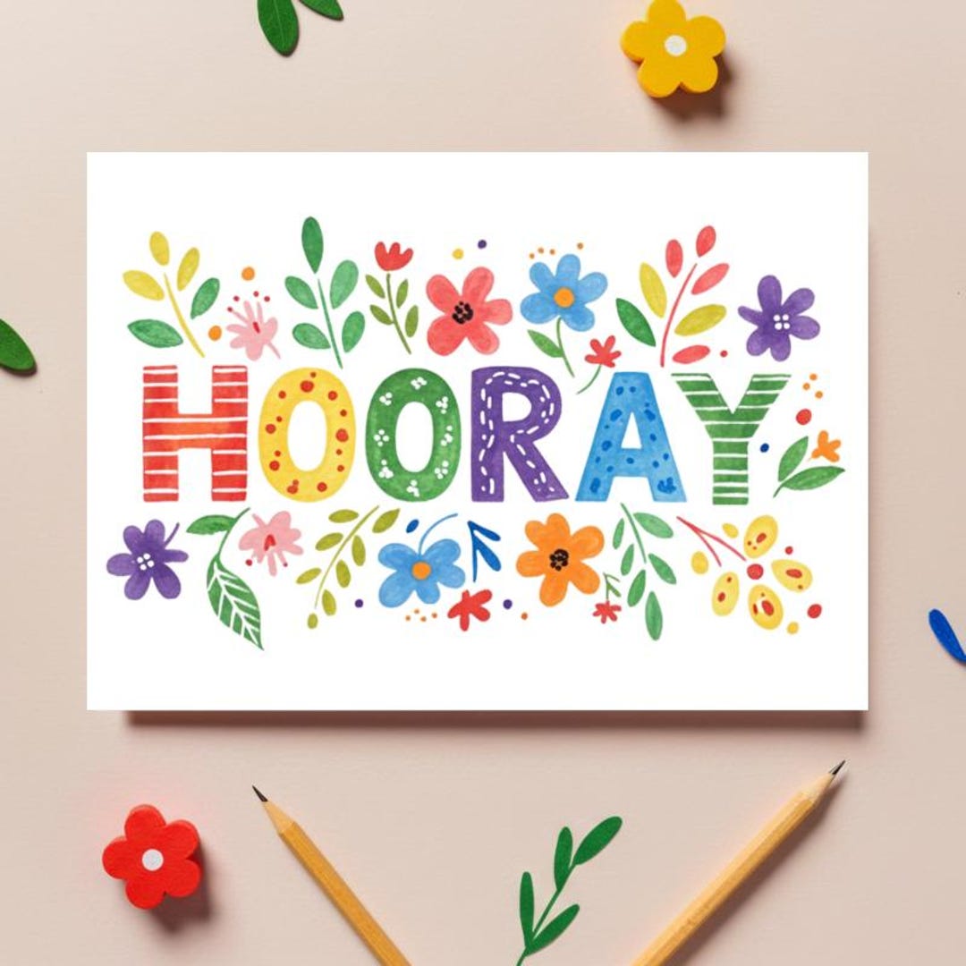 Hooray Colorful Lettering Congratulations Printable Greeting Card 5x7 ...