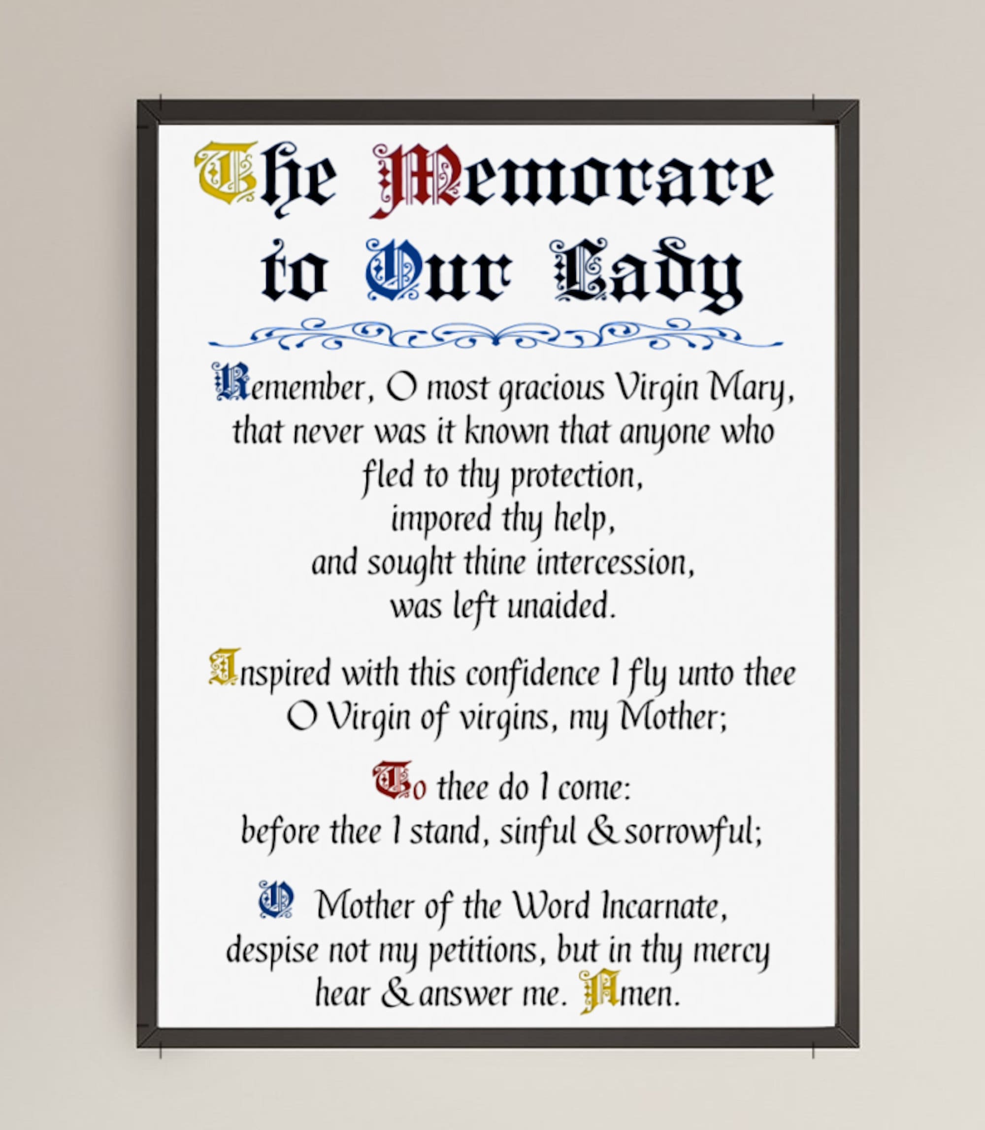 Memorare Prayer Art Print, Catholic Wall Decor, Our Lady Prayer ...