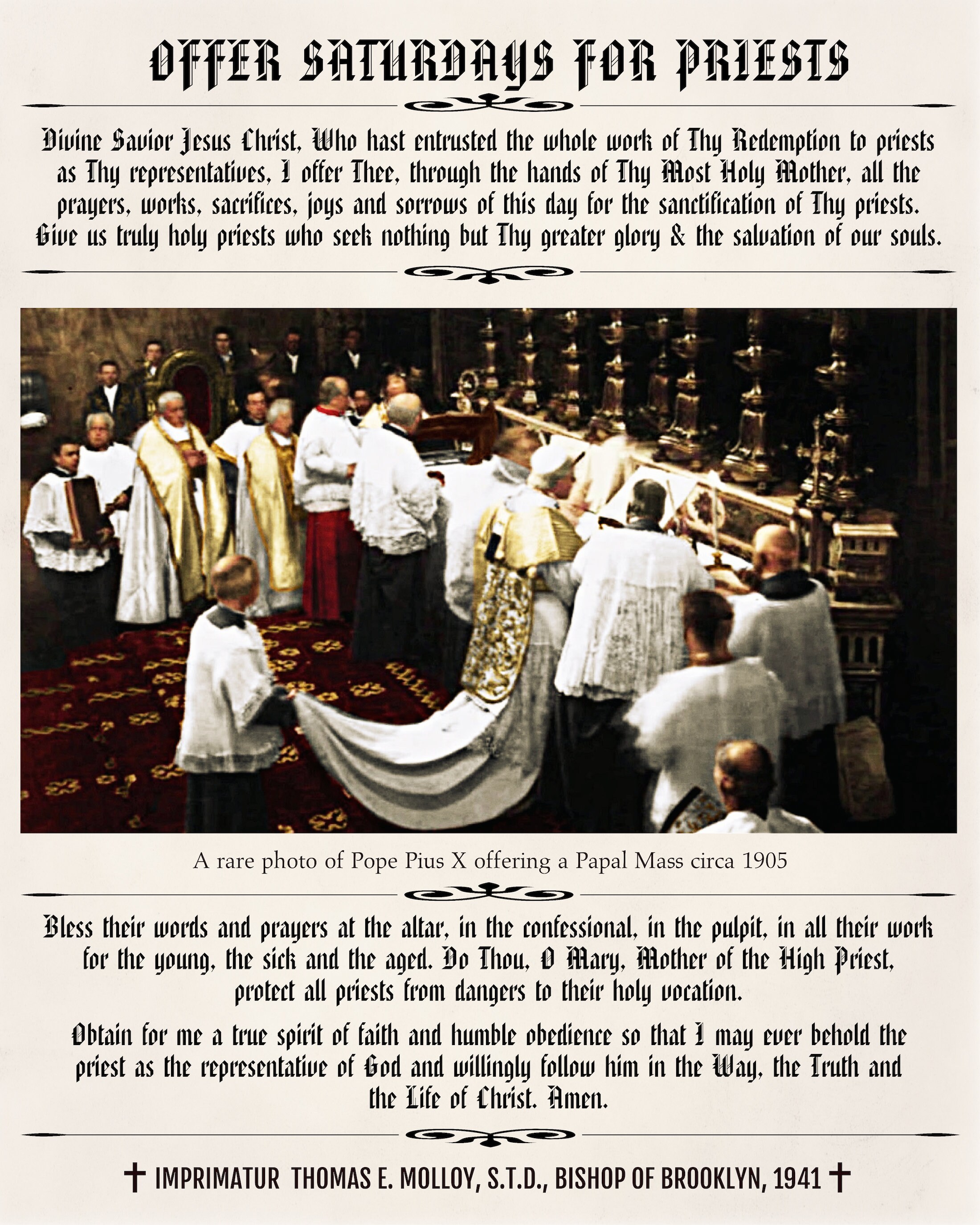 Prayer For Priests Digital Poster Traditional Catholic Devotional Imprimatur Bishop Molloy Of