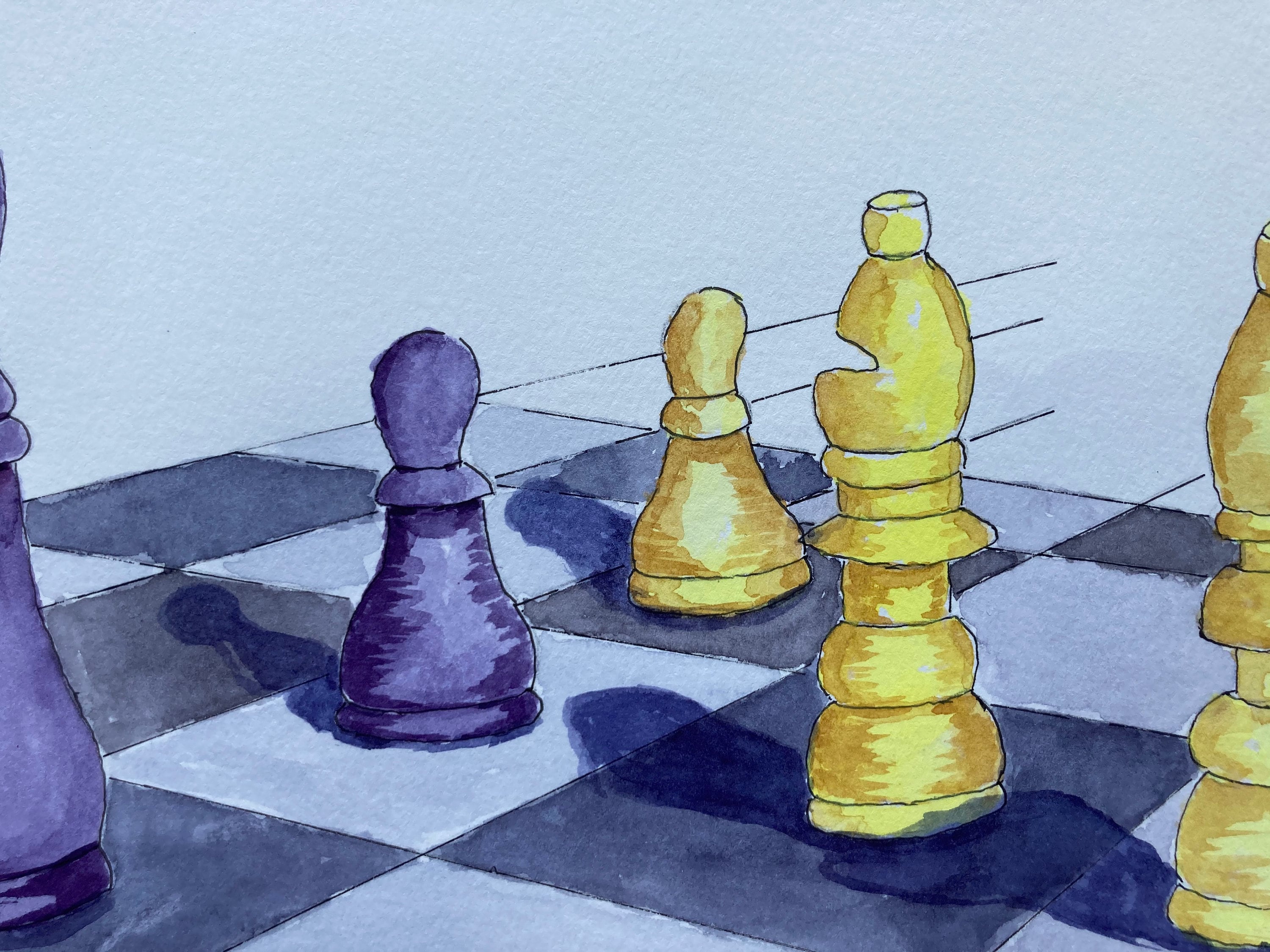 Historic Evergreen Chess Game, Original Painting in Watercolor (11”x15 ...