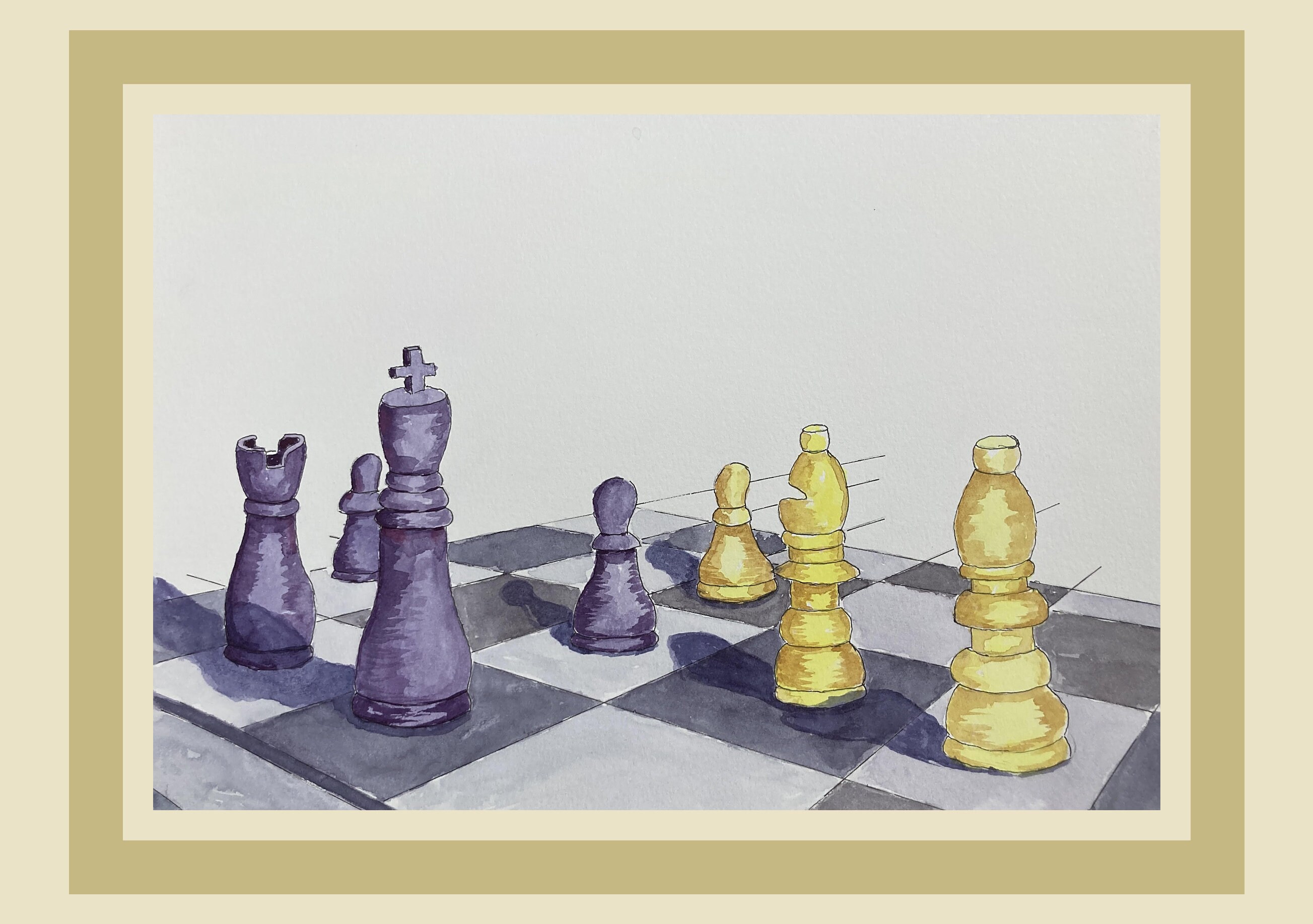 Historic Evergreen Chess Game, Original Painting in Watercolor (11”x15 ...