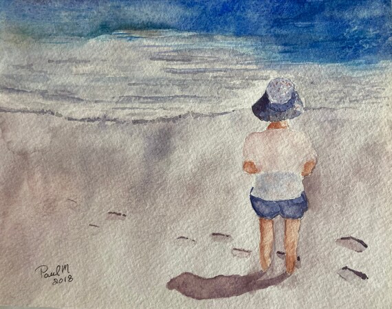 Young Boy on Beach Original Watercolor Painting - Etsy