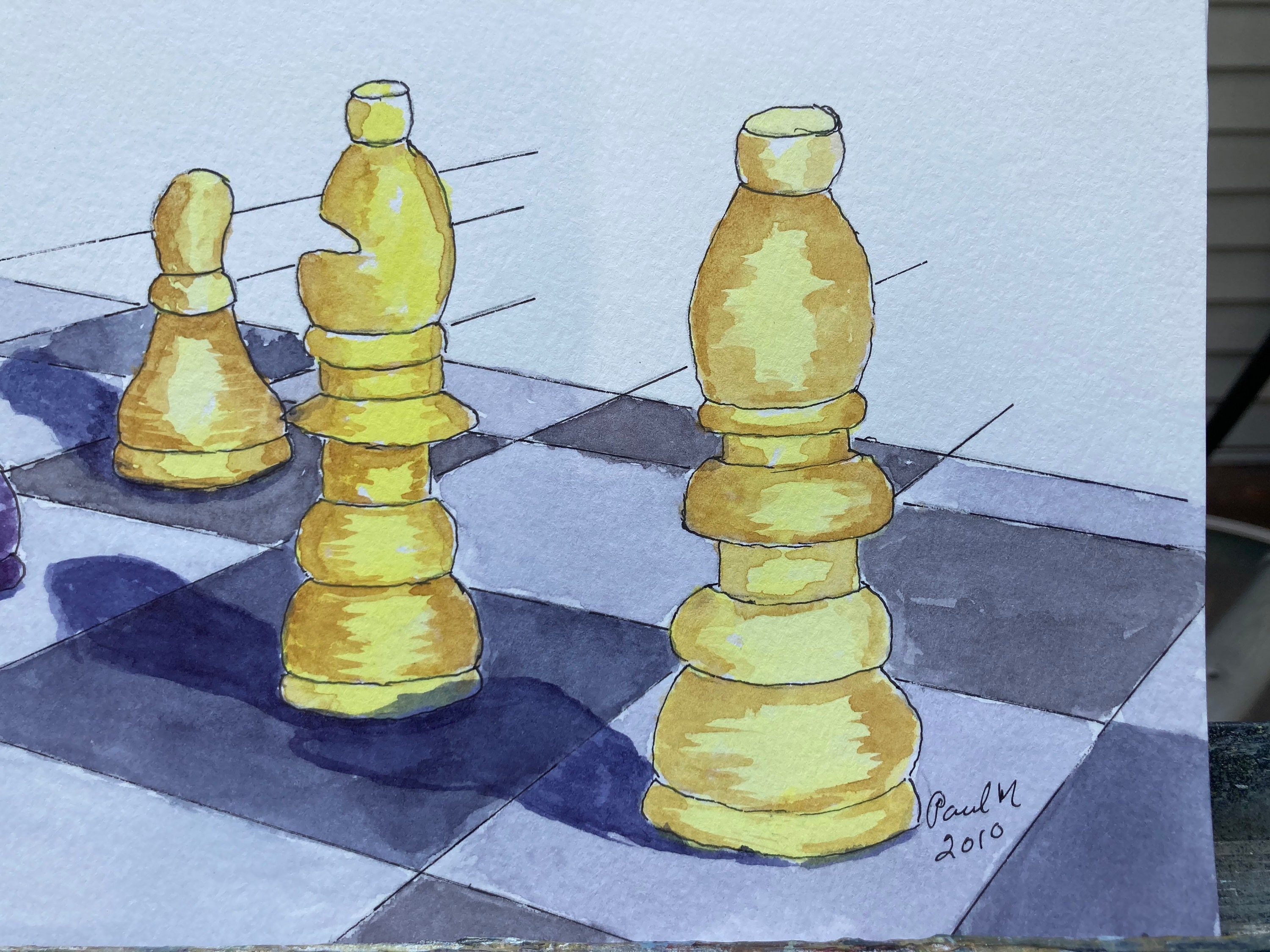Historic Evergreen Chess Game, Original Painting in Watercolor (11”x15 ...