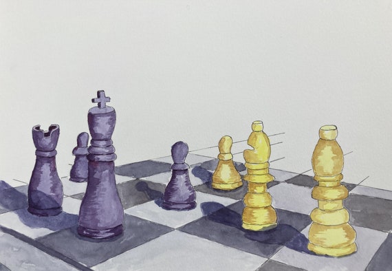 Historic Evergreen Chess Game Original Painting in Watercolor | Etsy