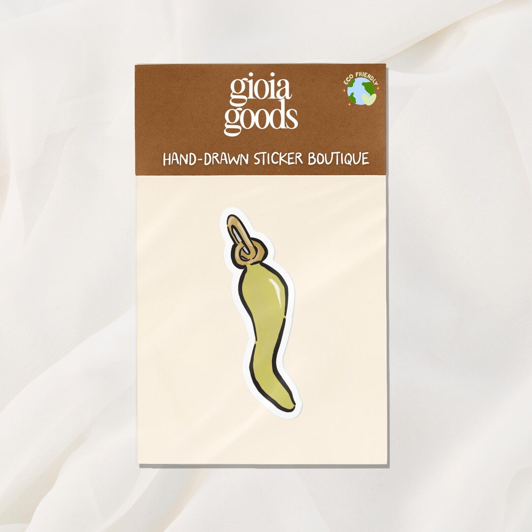 Hand-drawn Cornicello Lucky Horn Charm Sticker | 3x3 Glossy Vinyl Art ...
