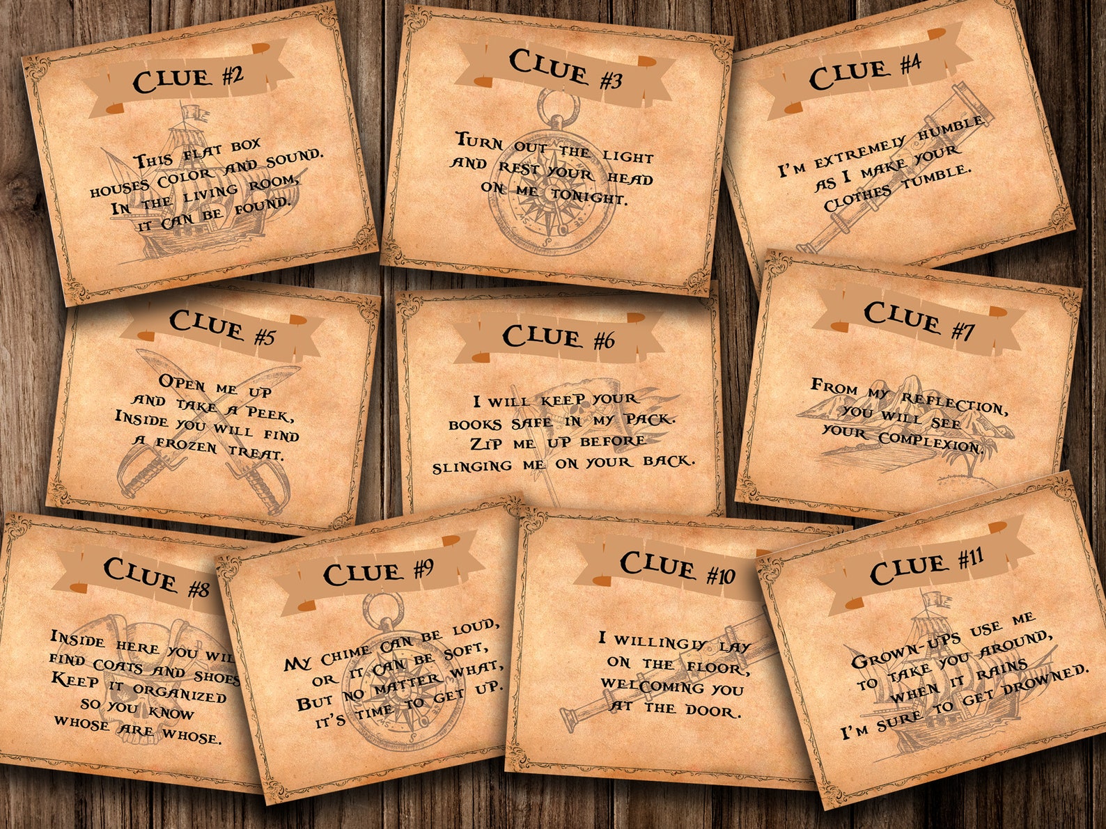 Printable Treasure Hunt Map and Clues, Scavenger Hunt, Birthday ...