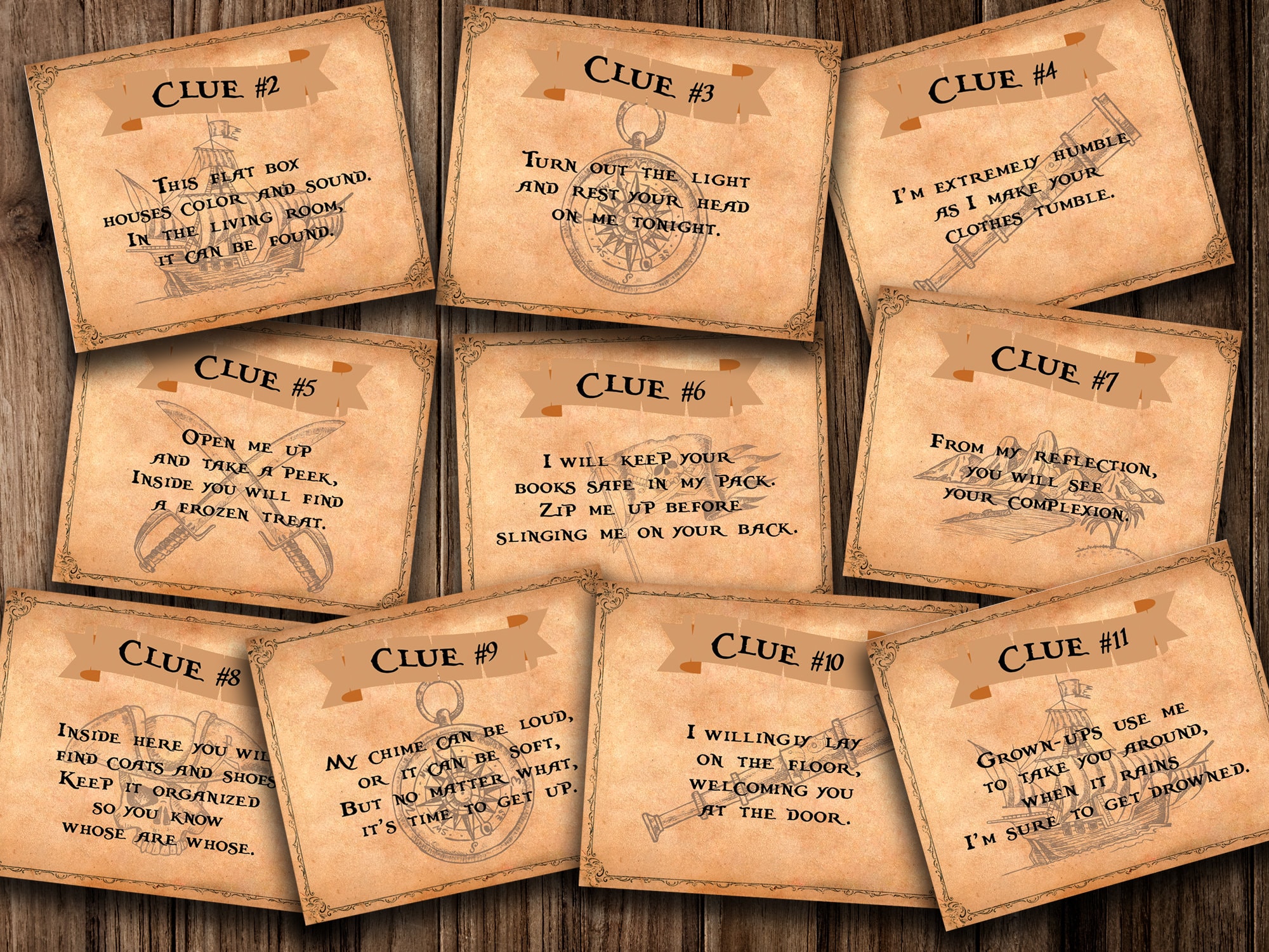 Printable Treasure Hunt Map and Clues, Scavenger Hunt, Birthday ...