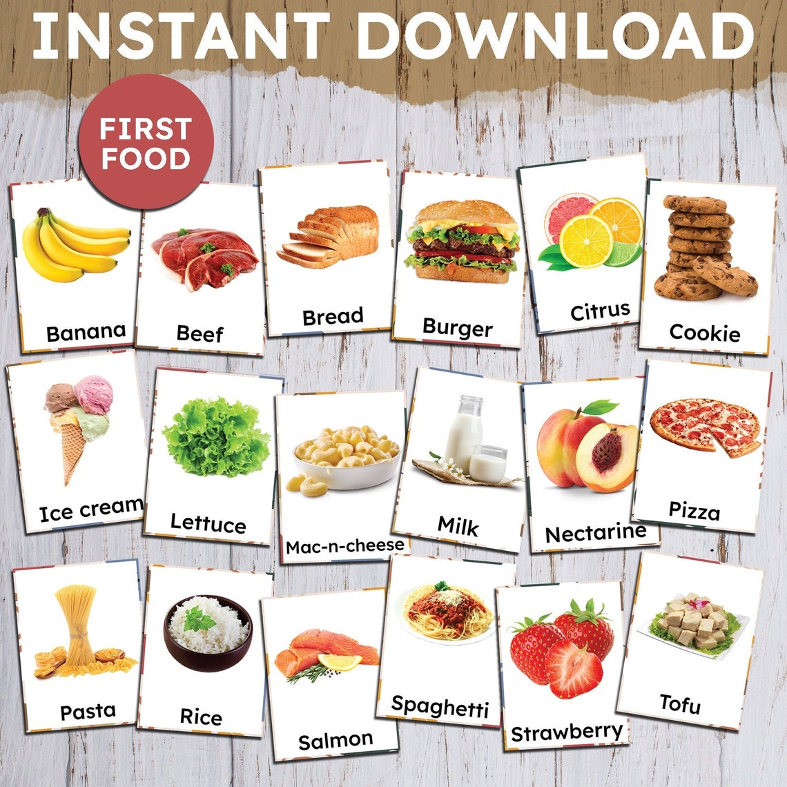 FIRST FOODS, INSTANT Download Montessori Cards, Printable Montessori ...