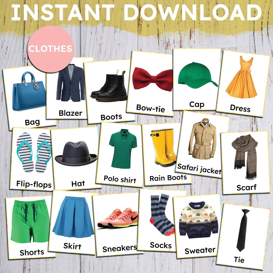 CLOTHES, INSTANT DOWNLOAD Montessori Cards, Printable Montessori Cards ...