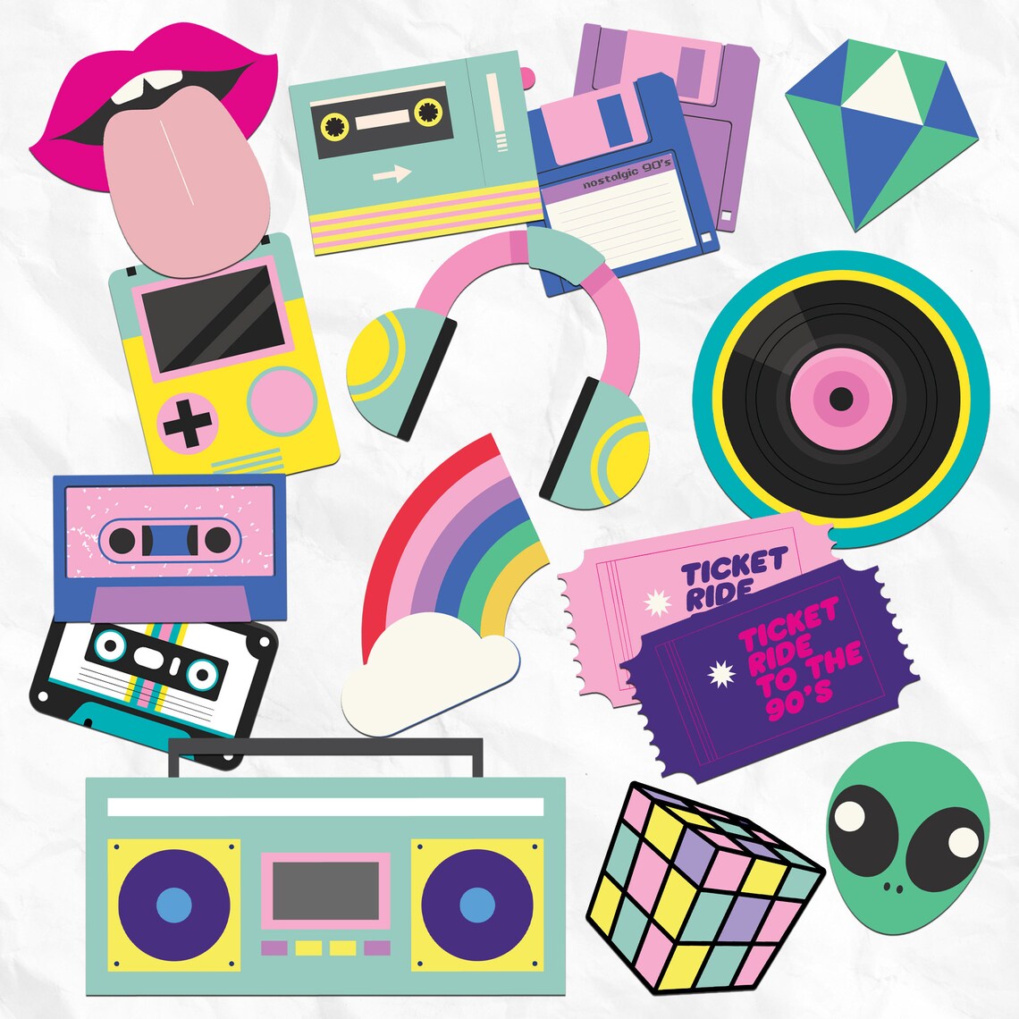 90's PARTY Photo Booth Props, INSTANT DOWNLOAD, Printable Fun Photo ...