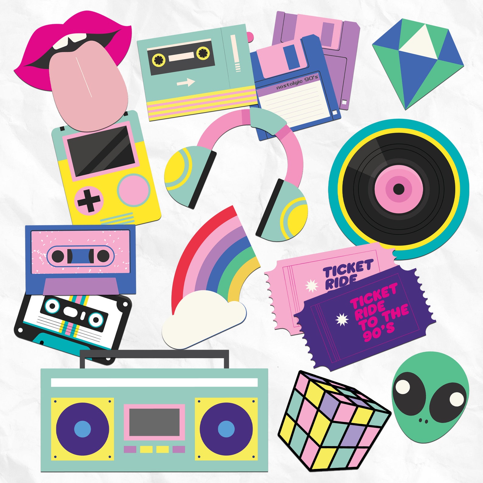 90's PARTY Photo Booth Props, INSTANT DOWNLOAD, Printable Fun Photo ...