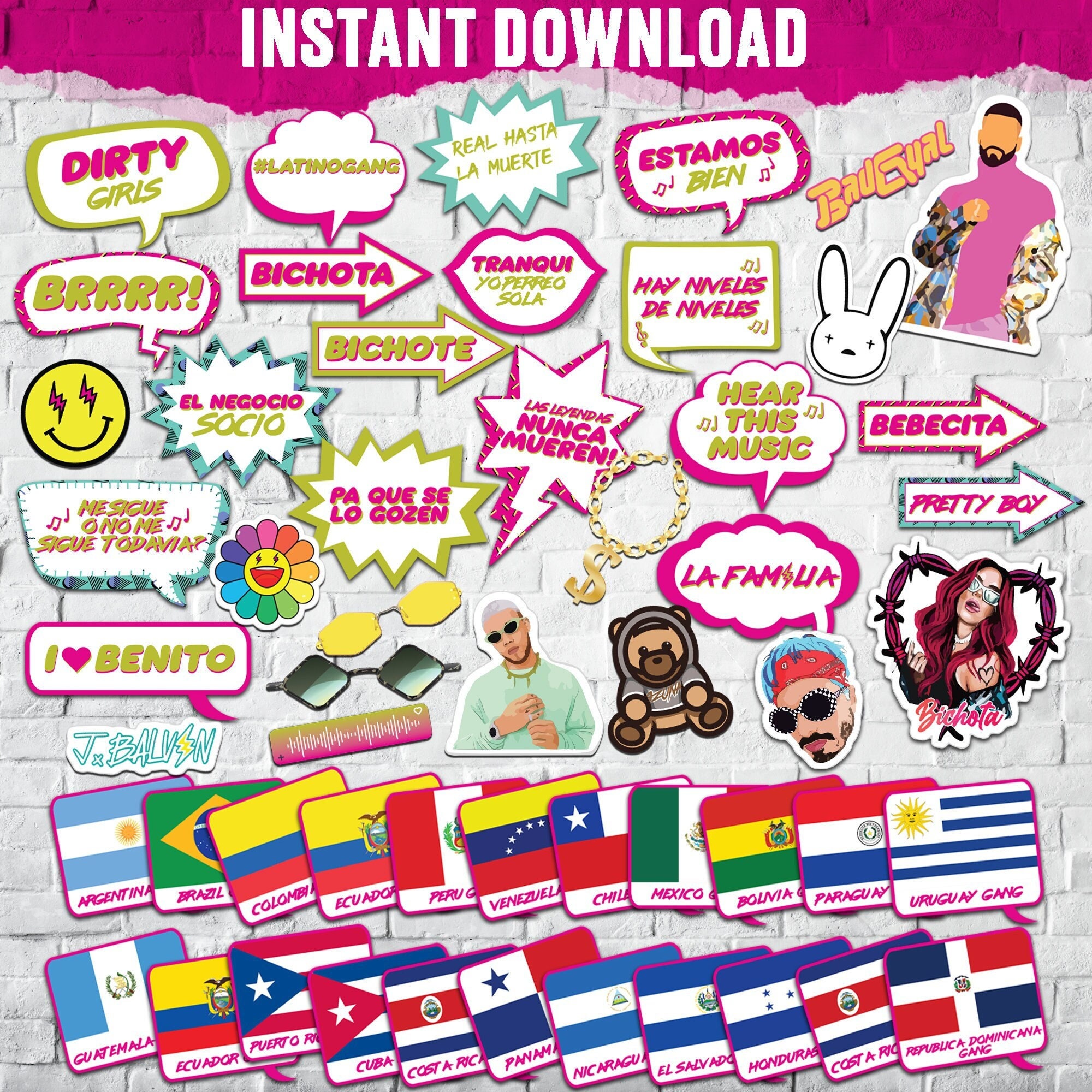 REGGAETON Photo Booth Props, INSTANT DOWNLOAD, Printable Fun Photo ...