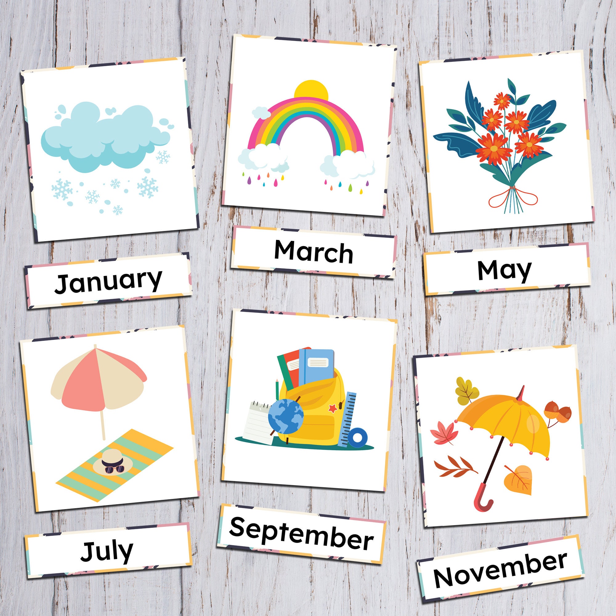 MONTHS, INSTANT DOWNLOAD Montessori Cards, Printable Montessori Cards ...