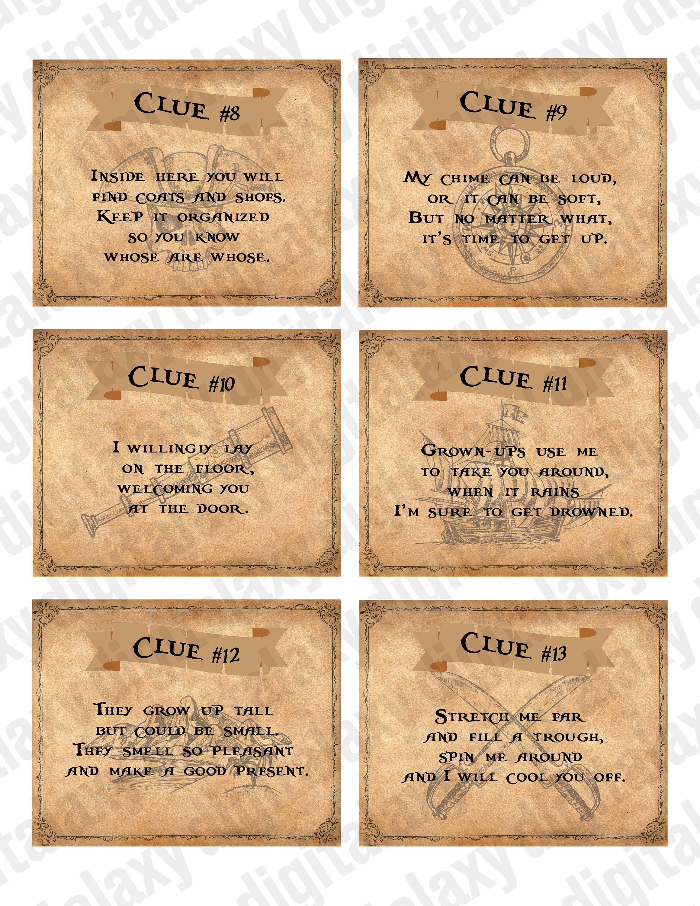 Printable Treasure Hunt Map and Clues, Scavenger Hunt, Birthday ...