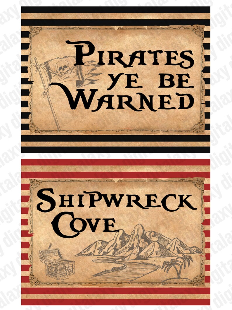 Pirate Birthday Party Signs, INSTANT DOWNLOAD, Pirate Birthday Party ...