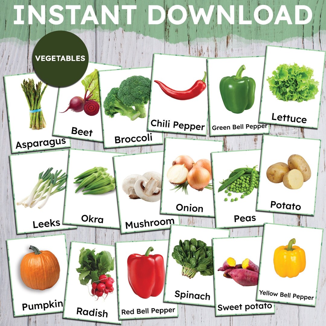 VEGETABLES, INSTANT DOWNLOAD Montessori Cards, Printable Montessori ...