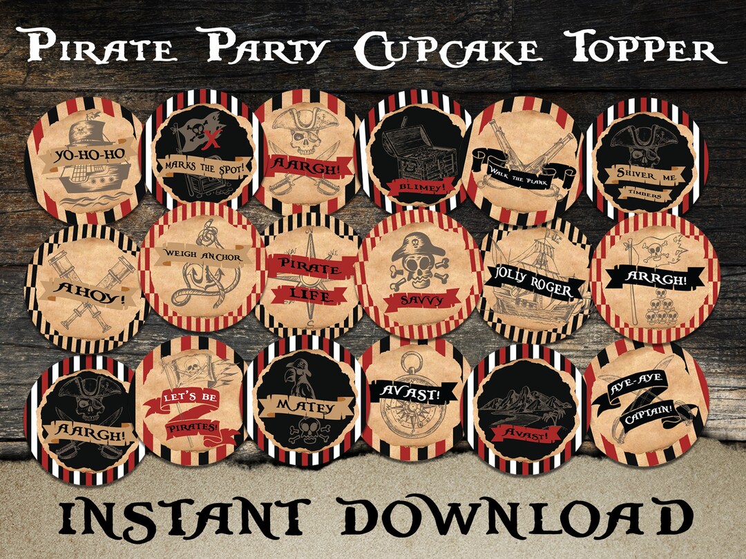 Pirate Party Cupcake Toppers, INSTANT DOWNLOAD, Birthday, Party ...