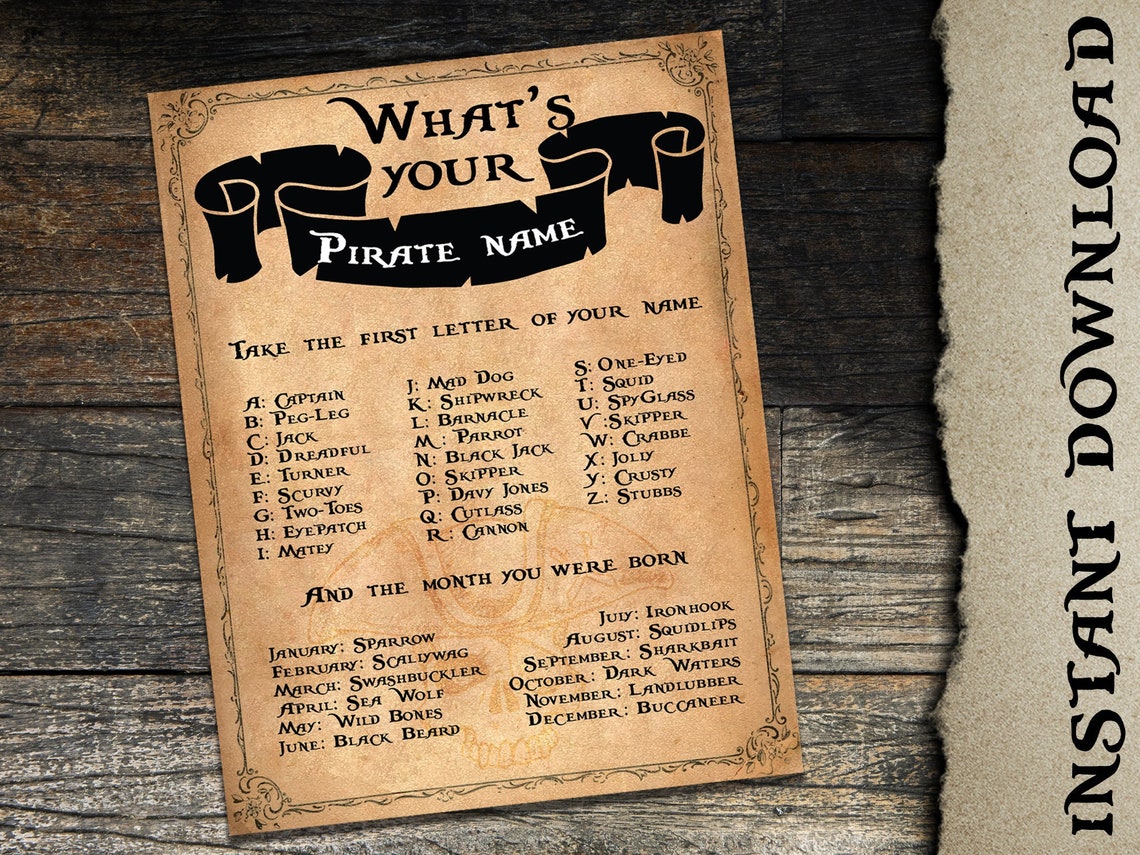 What's Your Pirate Name Printable, INSTANT DOWNLOAD, Pirate Birthday ...