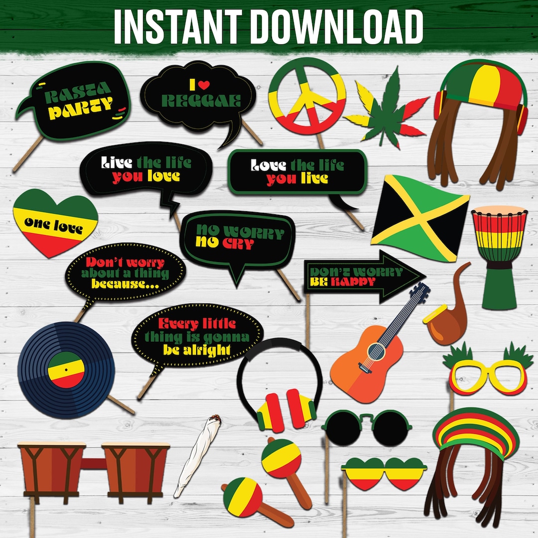 REGGAE Photo Booth Props, INSTANT DOWNLOAD, Printable Fun Photo Booth ...