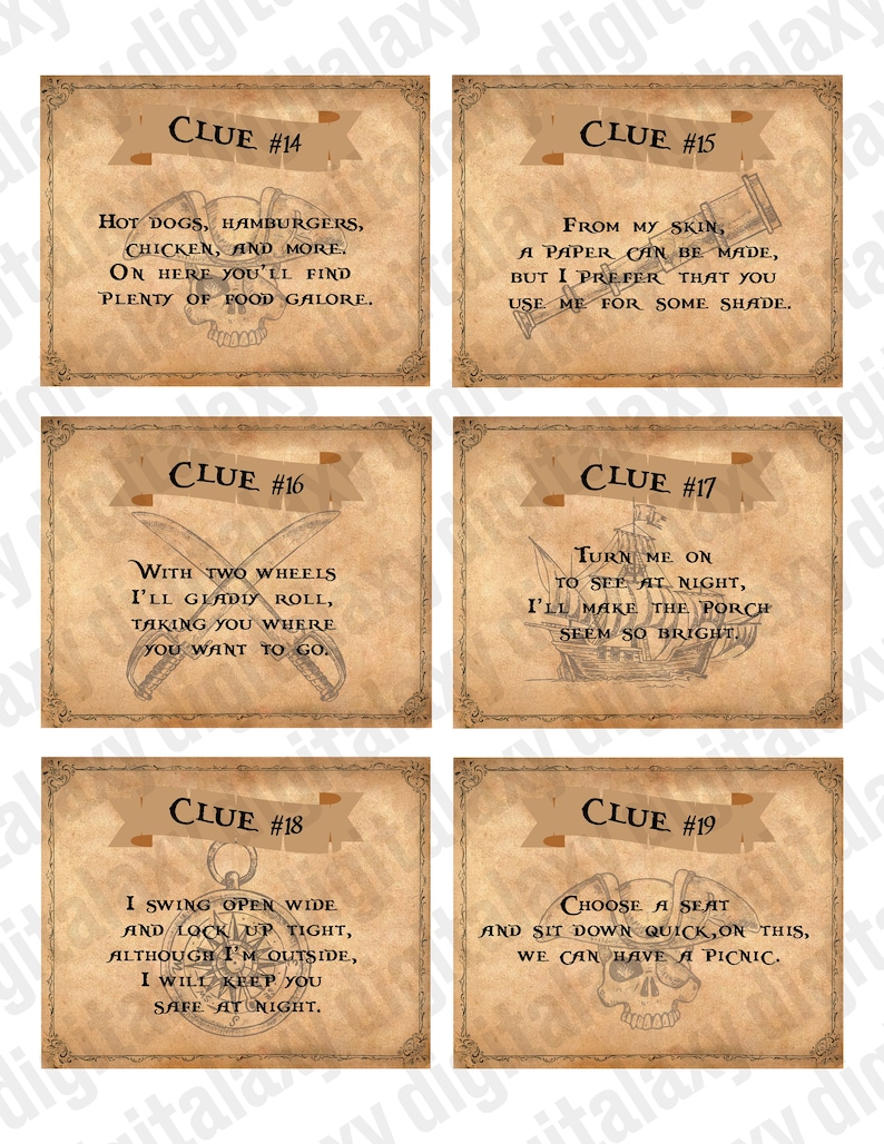 Printable Treasure Hunt Map and Clues Scavenger Hunt - Etsy