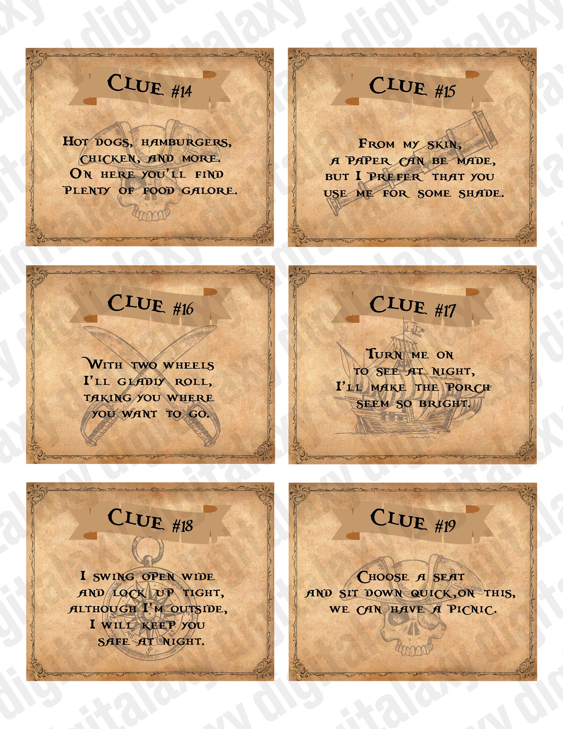 Printable Treasure Hunt Map and Clues, Scavenger Hunt, Birthday ...