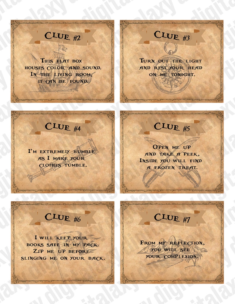 Printable Treasure Hunt Map and Clues, Scavenger Hunt, Birthday ...