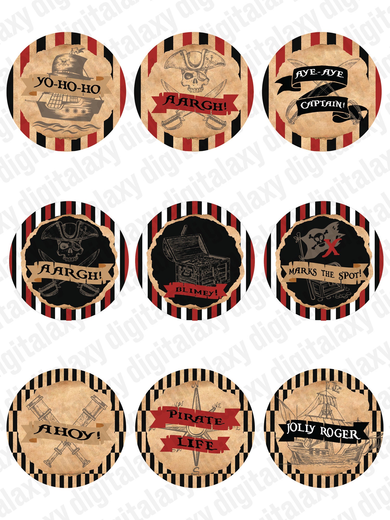 Pirate Party Cupcake Toppers, INSTANT DOWNLOAD, Birthday, Party ...