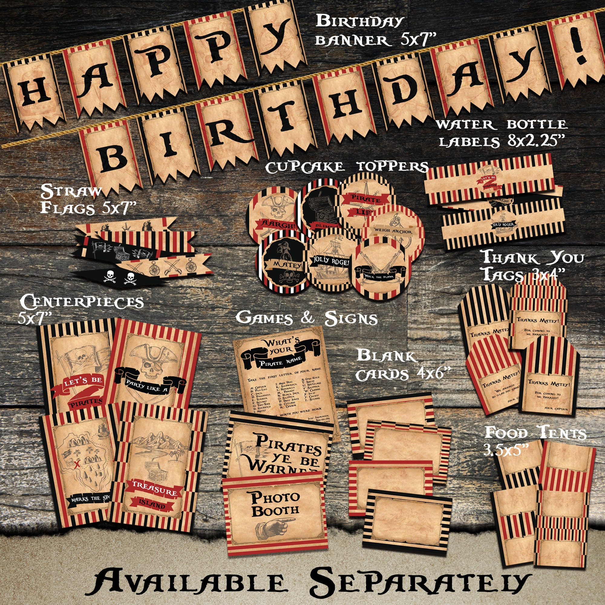 Pirate Party Straw Flags, INSTANT DOWNLOAD, Birthday, Party Decoration ...