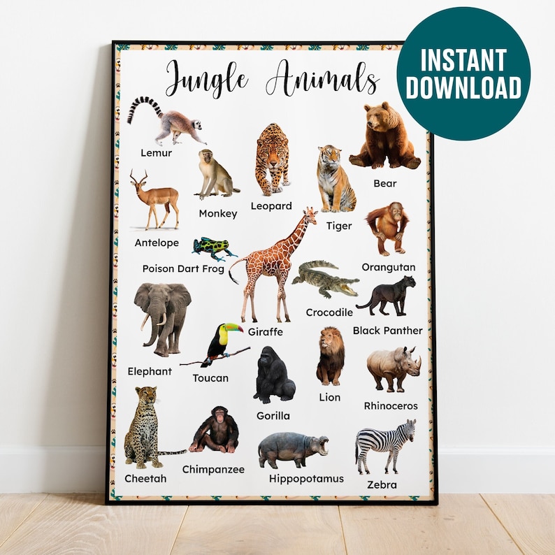 Jungle Animals Poster, INSTANT DOWNLOAD Montessori Poster, Printable ...