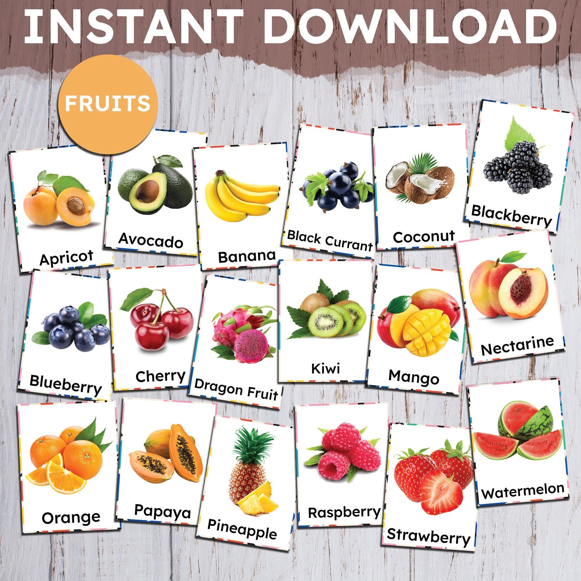 FRUITS, INSTANT DOWNLOAD Montessori Cards, Printable Montessori Cards ...