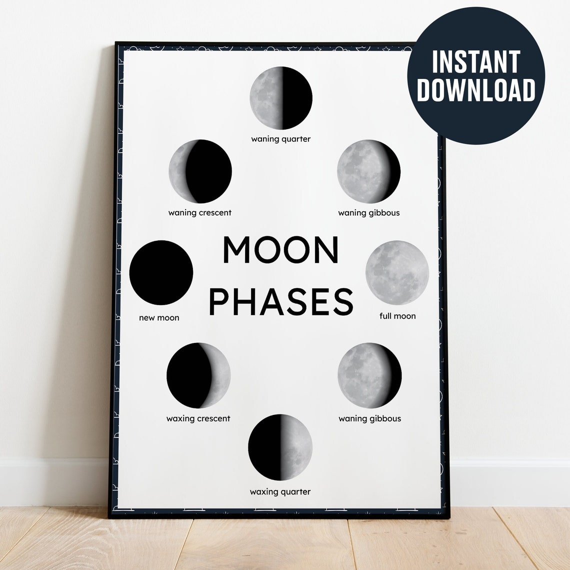 Moon Phases Poster, INSTANT DOWNLOAD Montessori Poster, Printable ...
