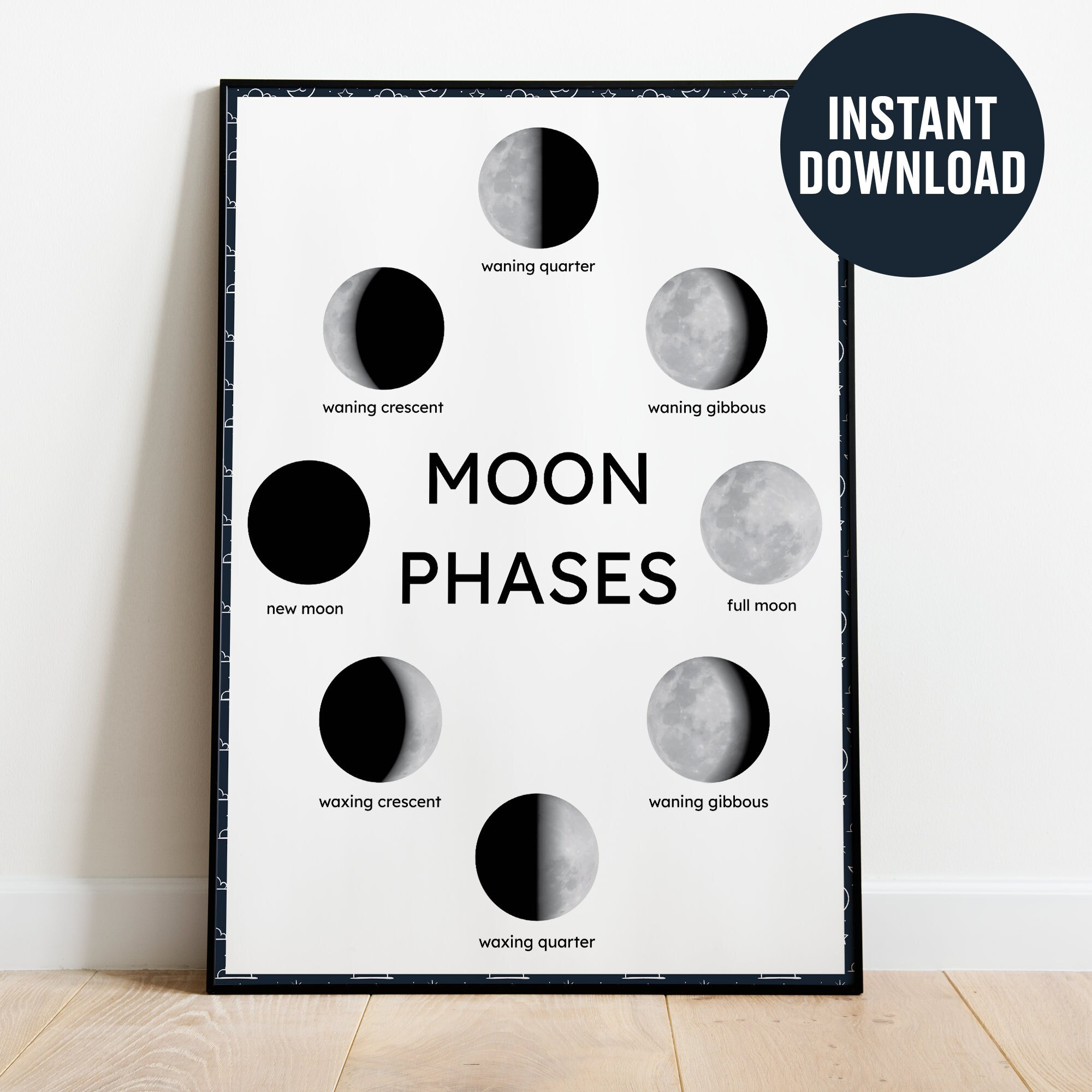 Moon Phases Poster, INSTANT DOWNLOAD Montessori Poster, Printable ...