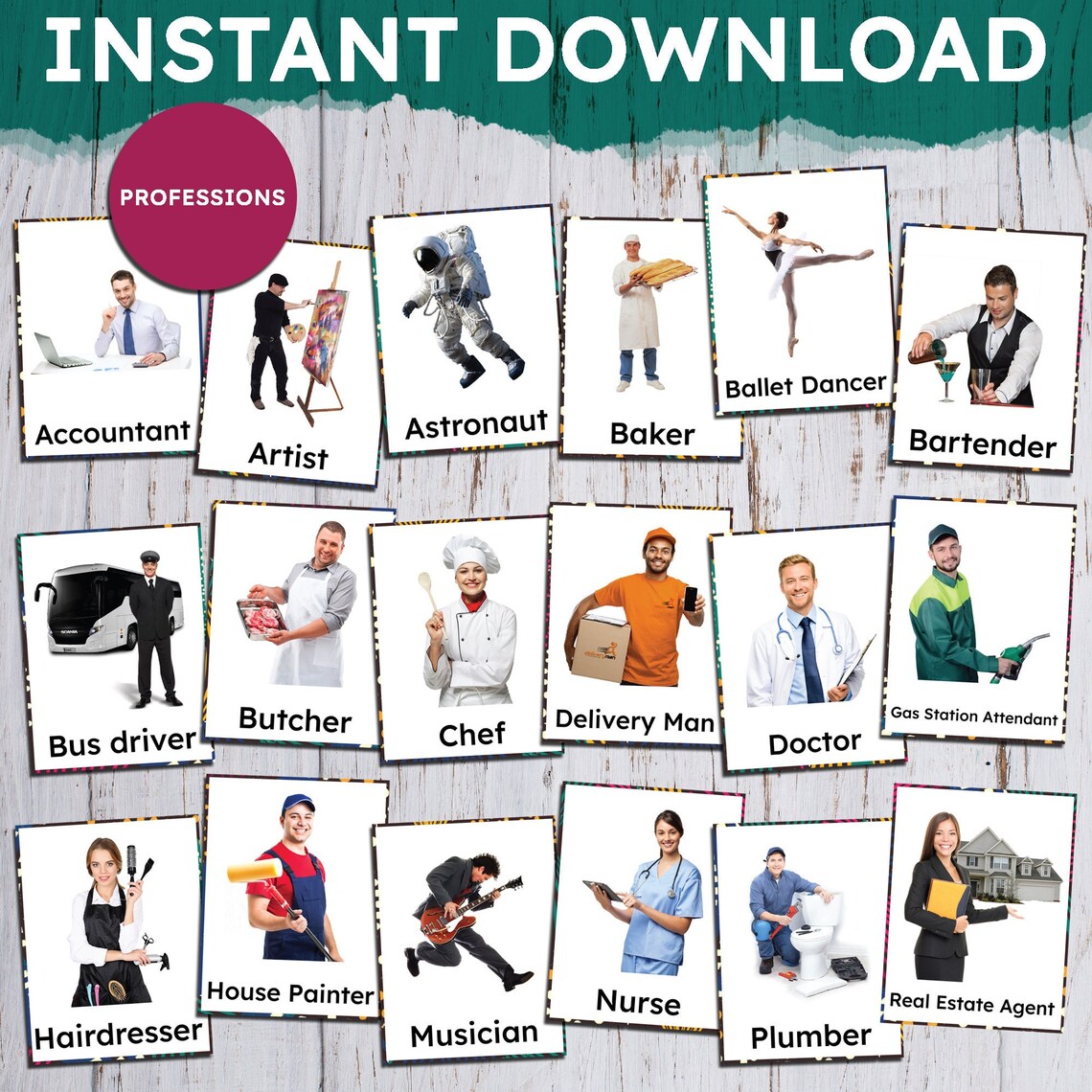 PROFESSIONS, INSTANT DOWNLOAD Montessori Cards, Printable Montessori ...