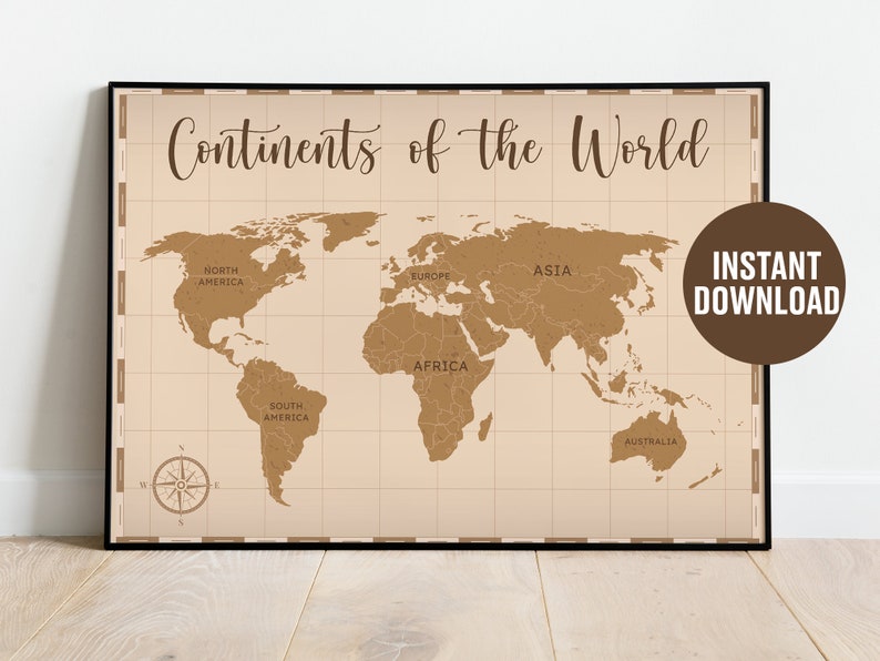 Continents Poster, INSTANT DOWNLOAD Montessori Poster, Printable ...