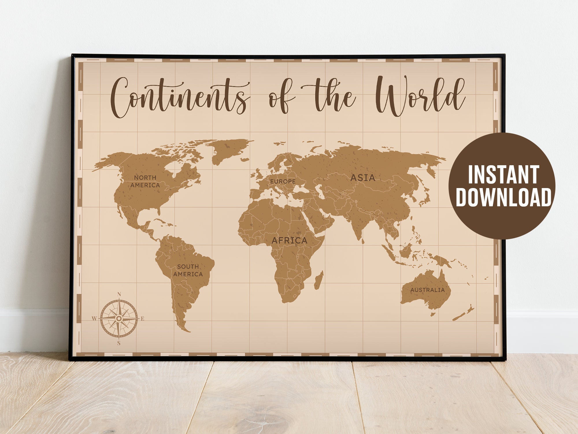 Continents Poster, INSTANT DOWNLOAD Montessori Poster, Printable ...