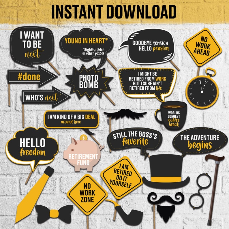 RETIREMENT Party Photo Booth Props, INSTANT DOWNLOAD, Printable Fun ...