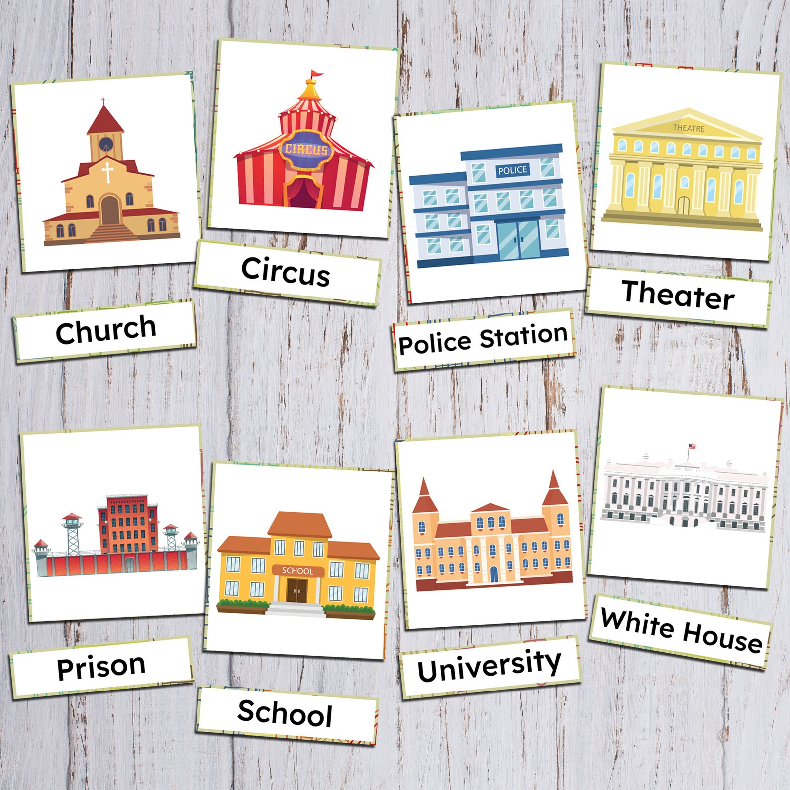 BUILDINGS, INSTANT DOWNLOAD Montessori Cards, Printable Montessori ...