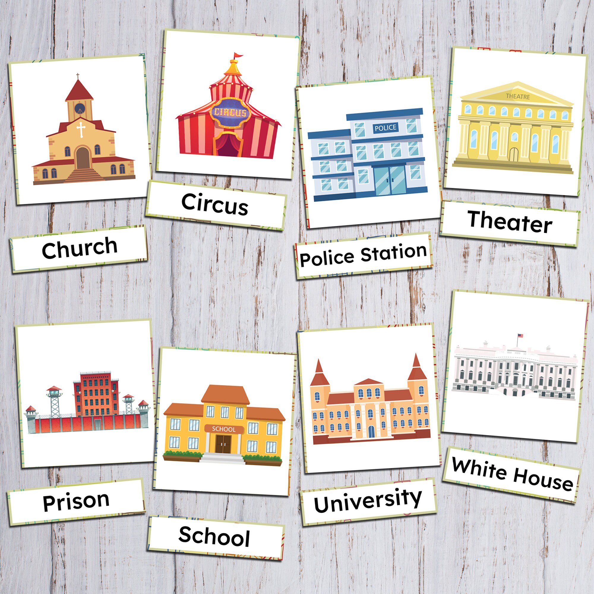 BUILDINGS, INSTANT DOWNLOAD Montessori Cards, Printable Montessori ...
