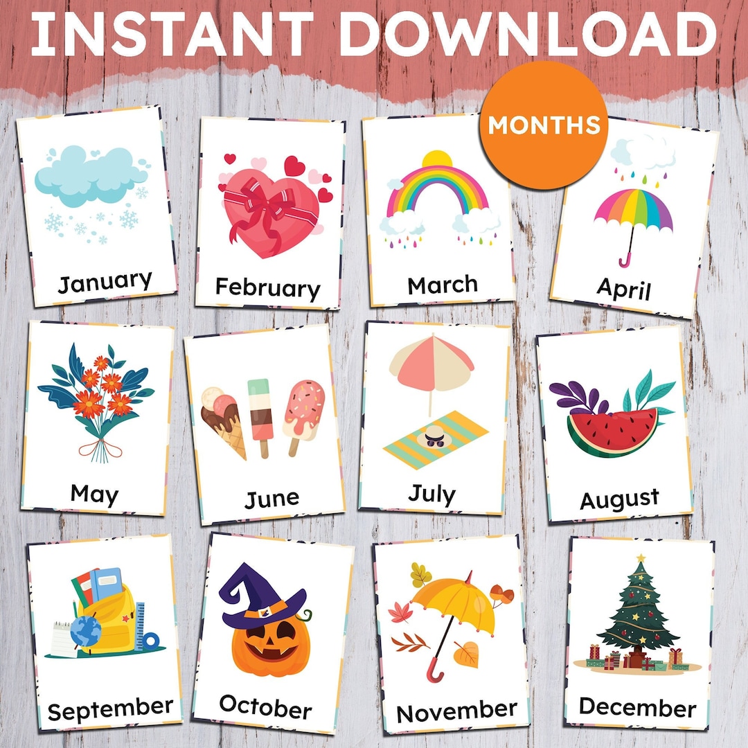 MONTHS, INSTANT DOWNLOAD Montessori Cards, Printable Montessori Cards ...