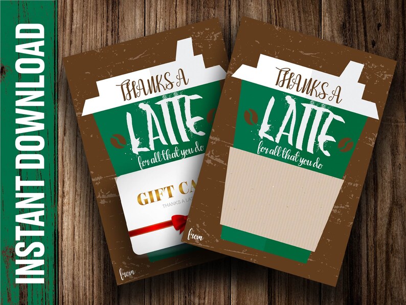 PRINTABLE - Thanks a Latte Coffee Gift Card Holder – Gratitude Tag ...