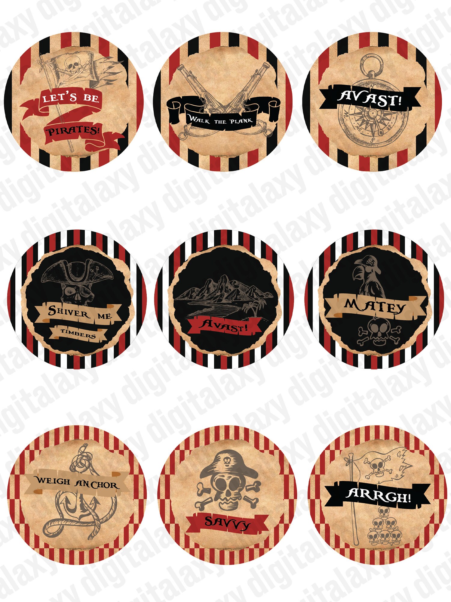 Pirate Party Cupcake Toppers, INSTANT DOWNLOAD, Birthday, Party ...