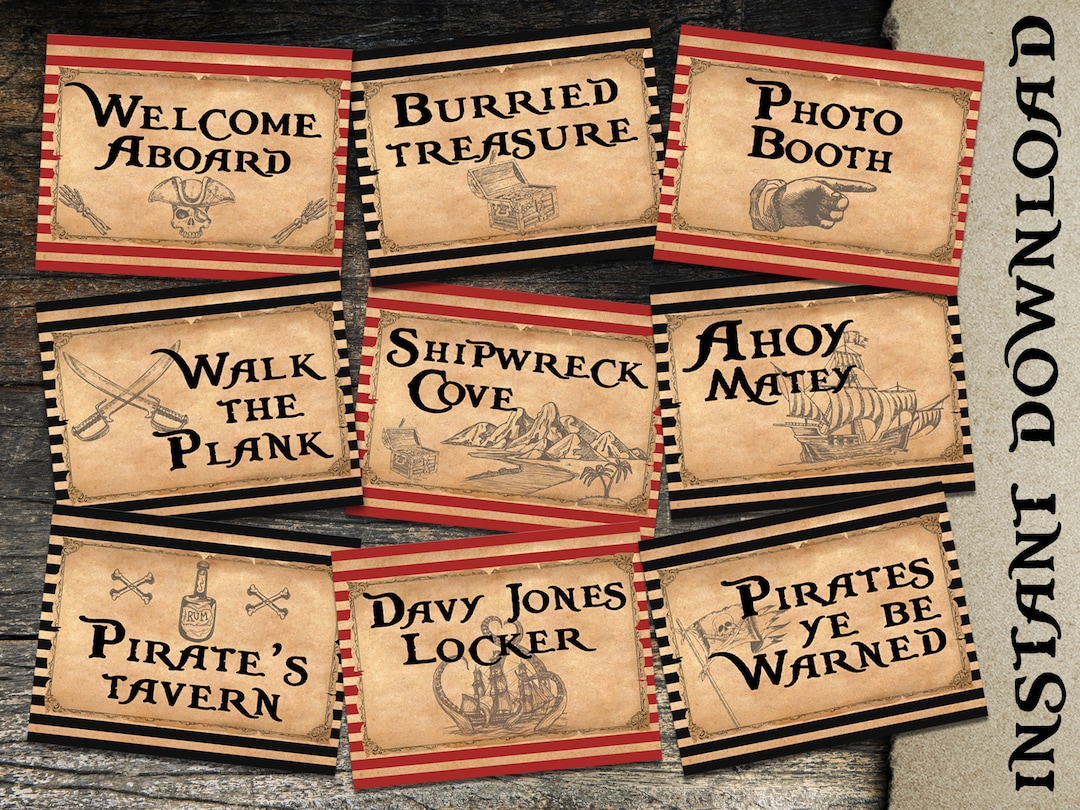 Pirate Birthday Party Signs, INSTANT DOWNLOAD, Pirate Birthday Party ...